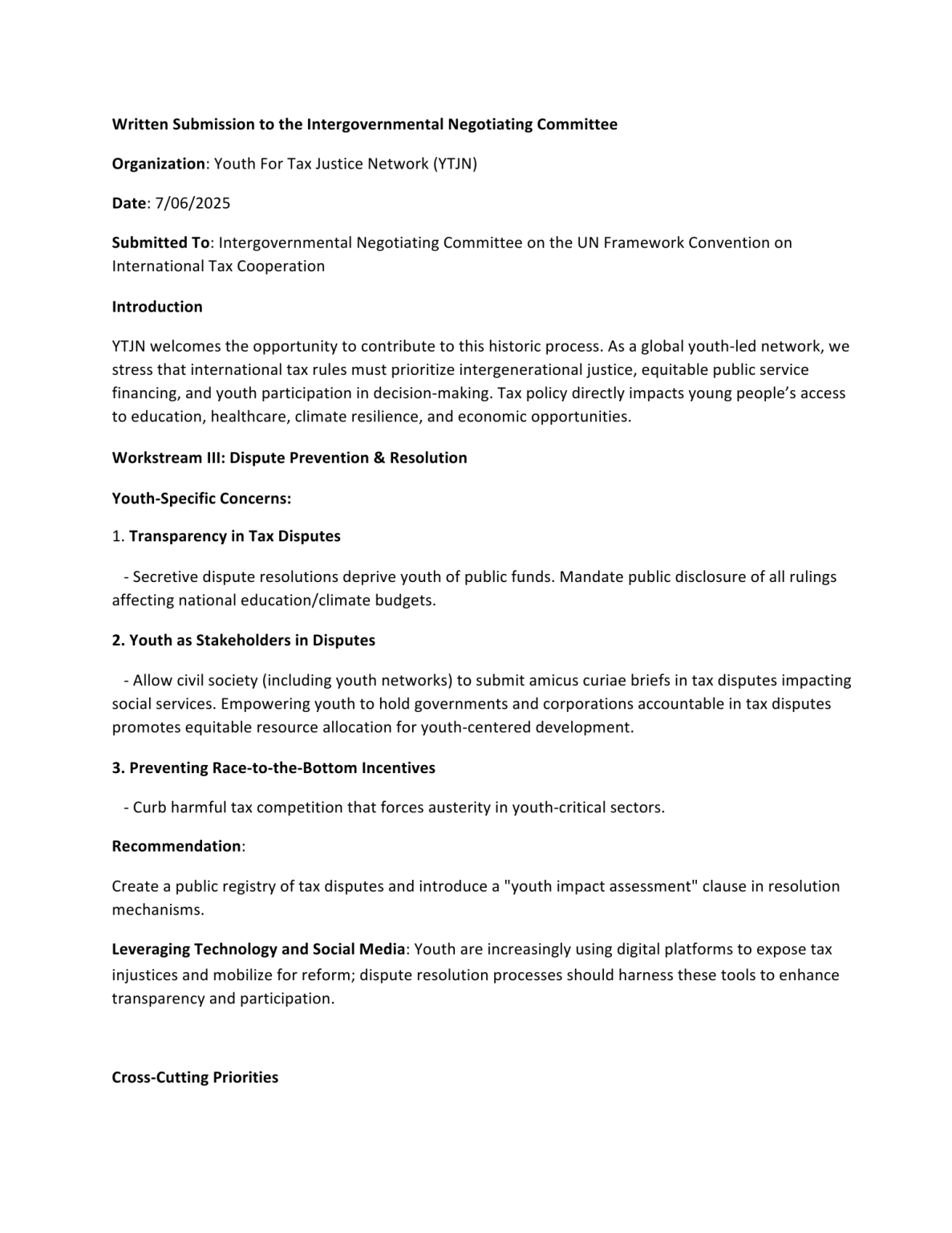 YTJN Input Into The UN Tax Convention Negotiations - Youth for Tax ...